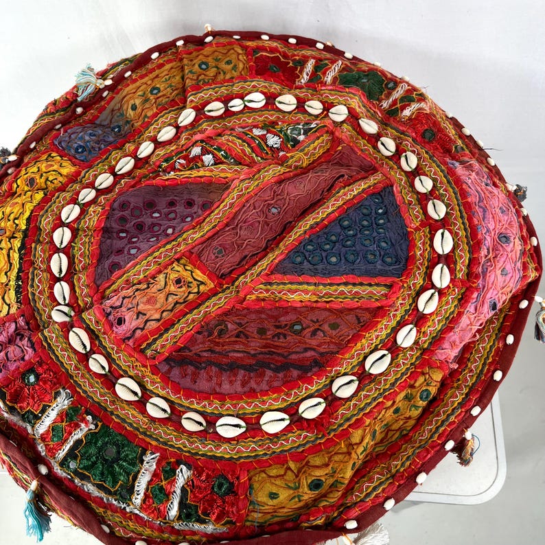 Handmade Vintage Fabric Pouffe Cover 60 X 35cm Embroidered Indian ...