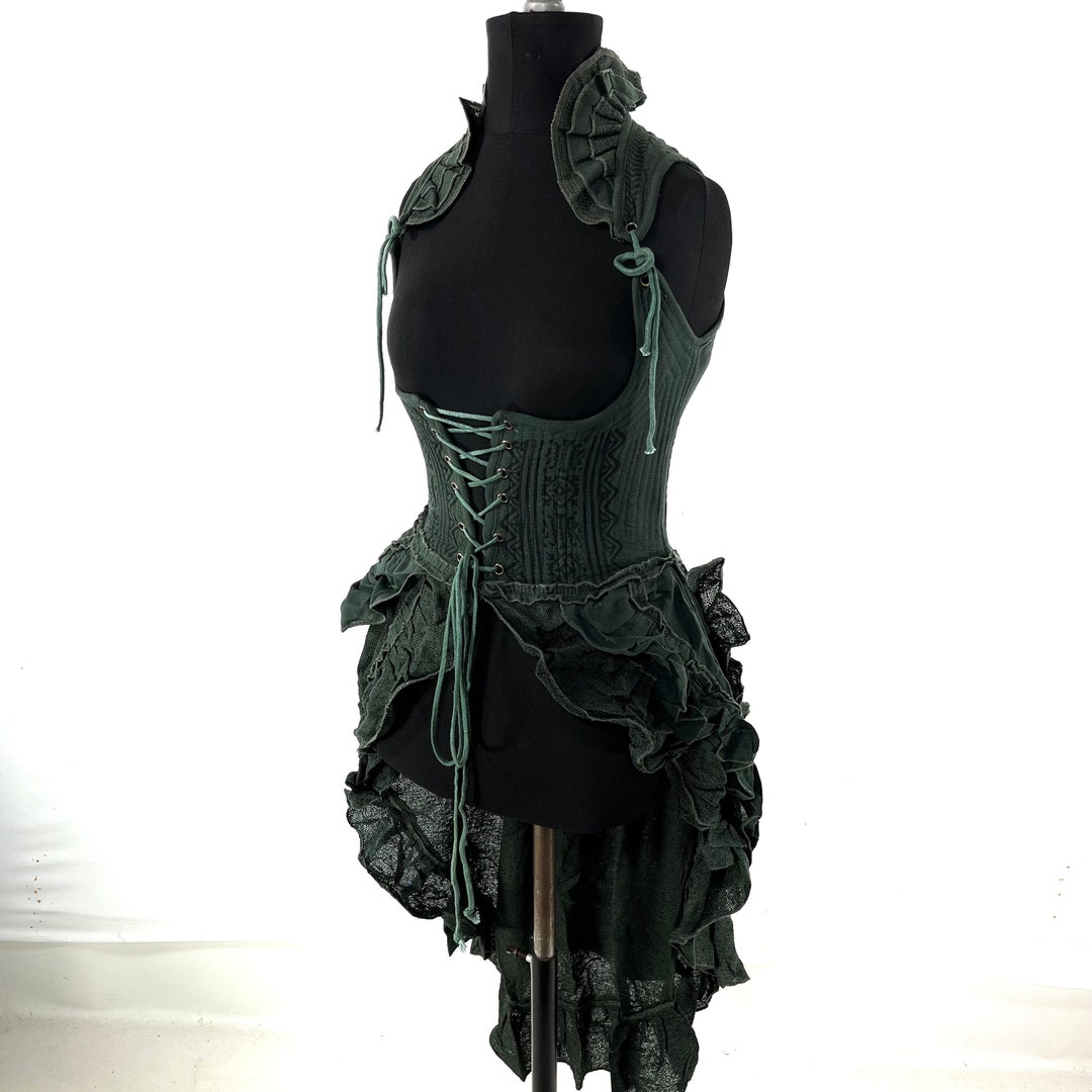 Elisa Cotton Boho Corset Dress in Dark Green. - Etsy