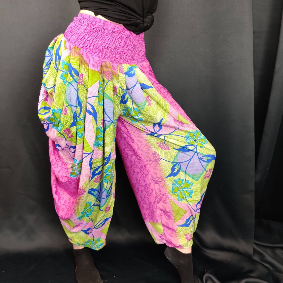 Caroline Waterfall Silk Harem Pants; One Size, Elasticated Waist Comfy ...