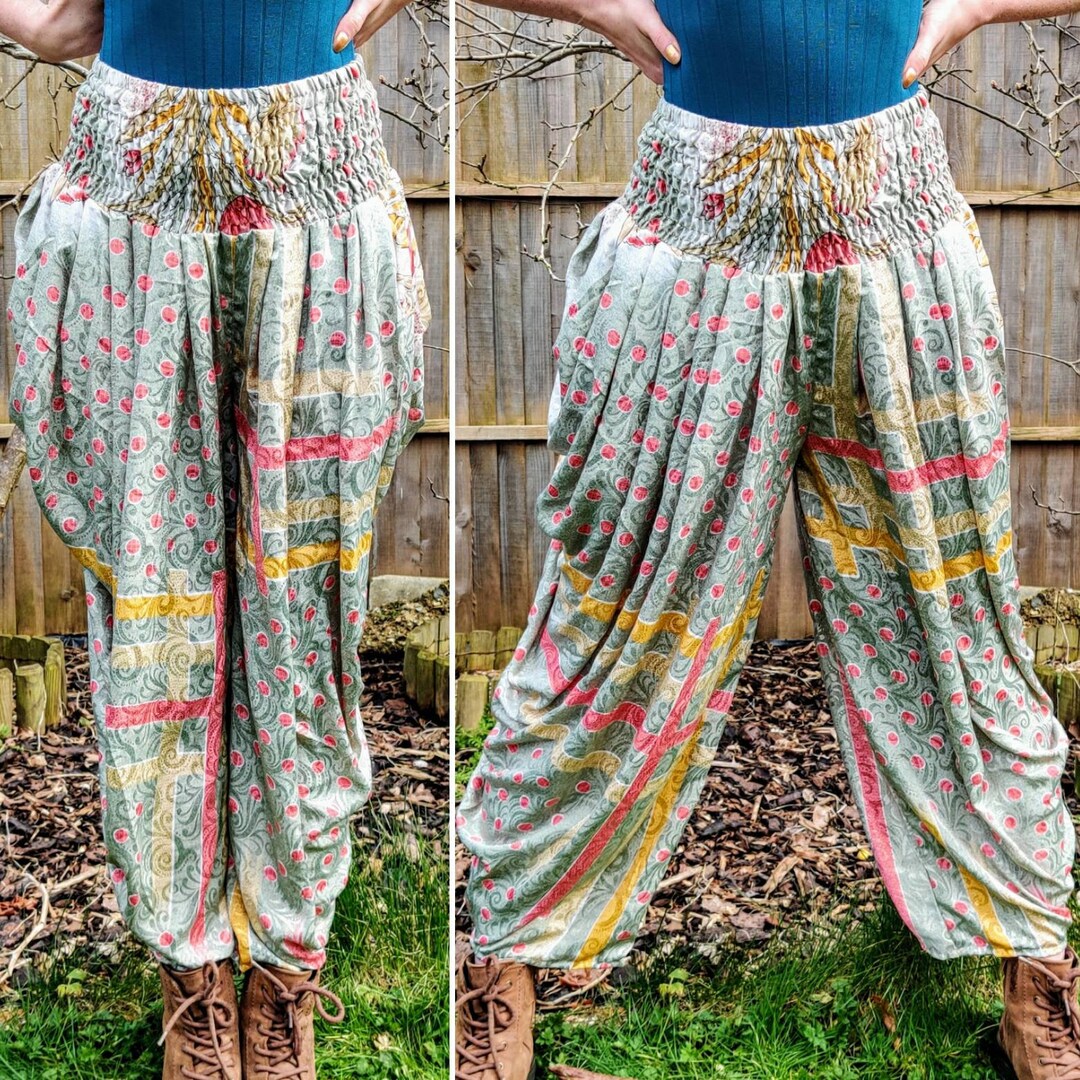 Caroline Waterfall Harem Pants. Silk. One Size, Elasticated Waist ...
