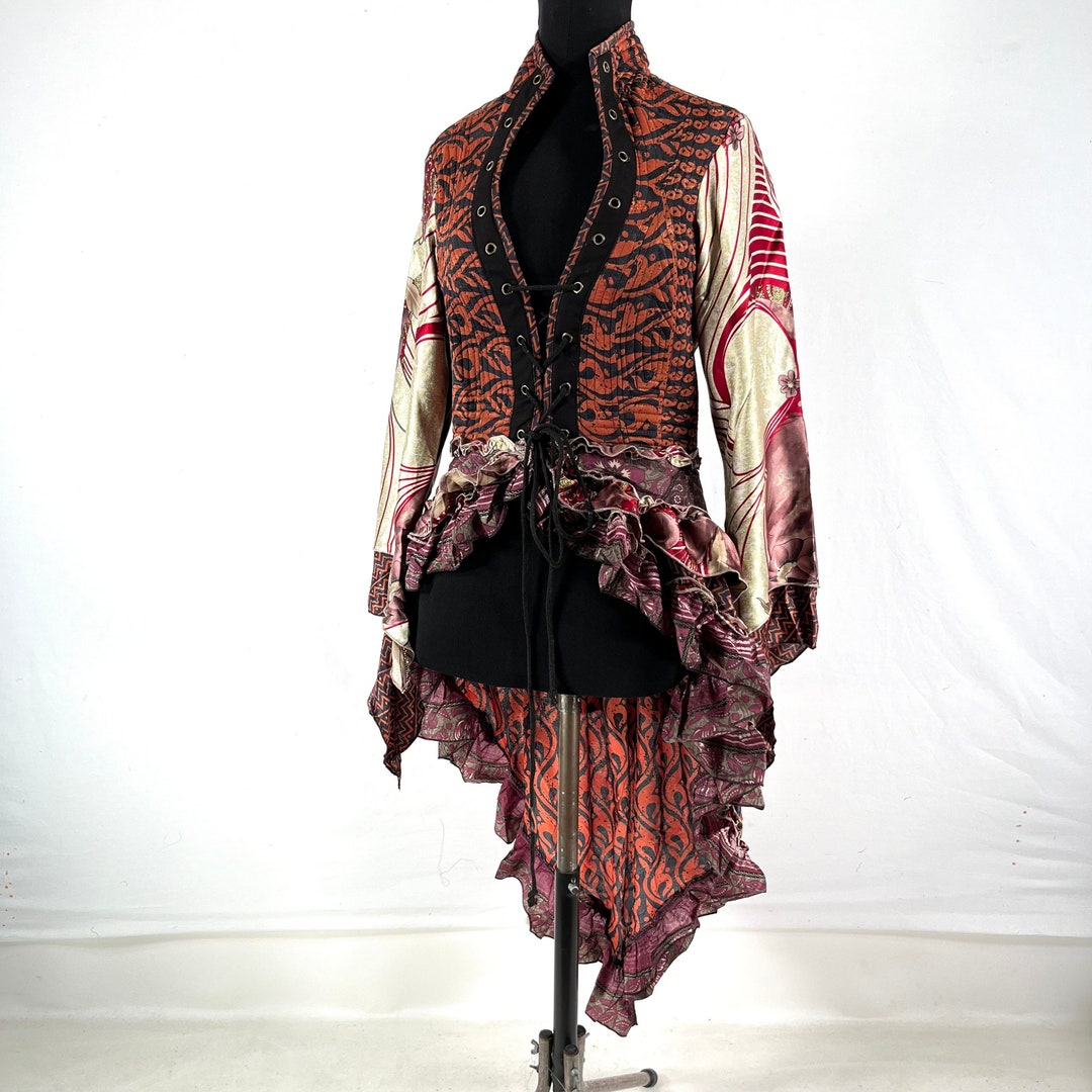 Med Boho Corset Dress With Long Silk Sleeves Seraphina Fantasy ...