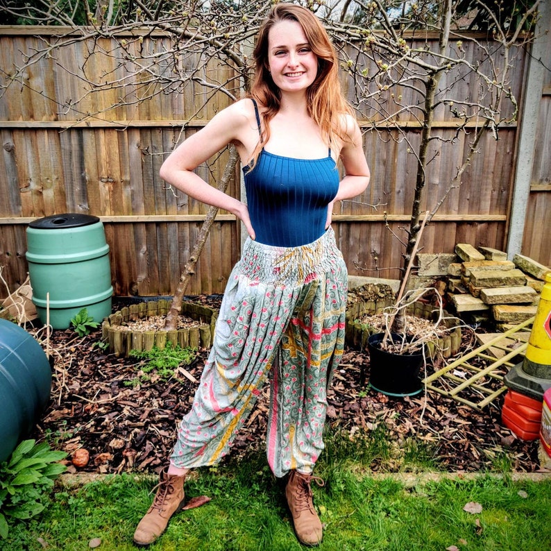 Caroline Waterfall Harem Pants. Silk. One Size Elasticated - Etsy UK