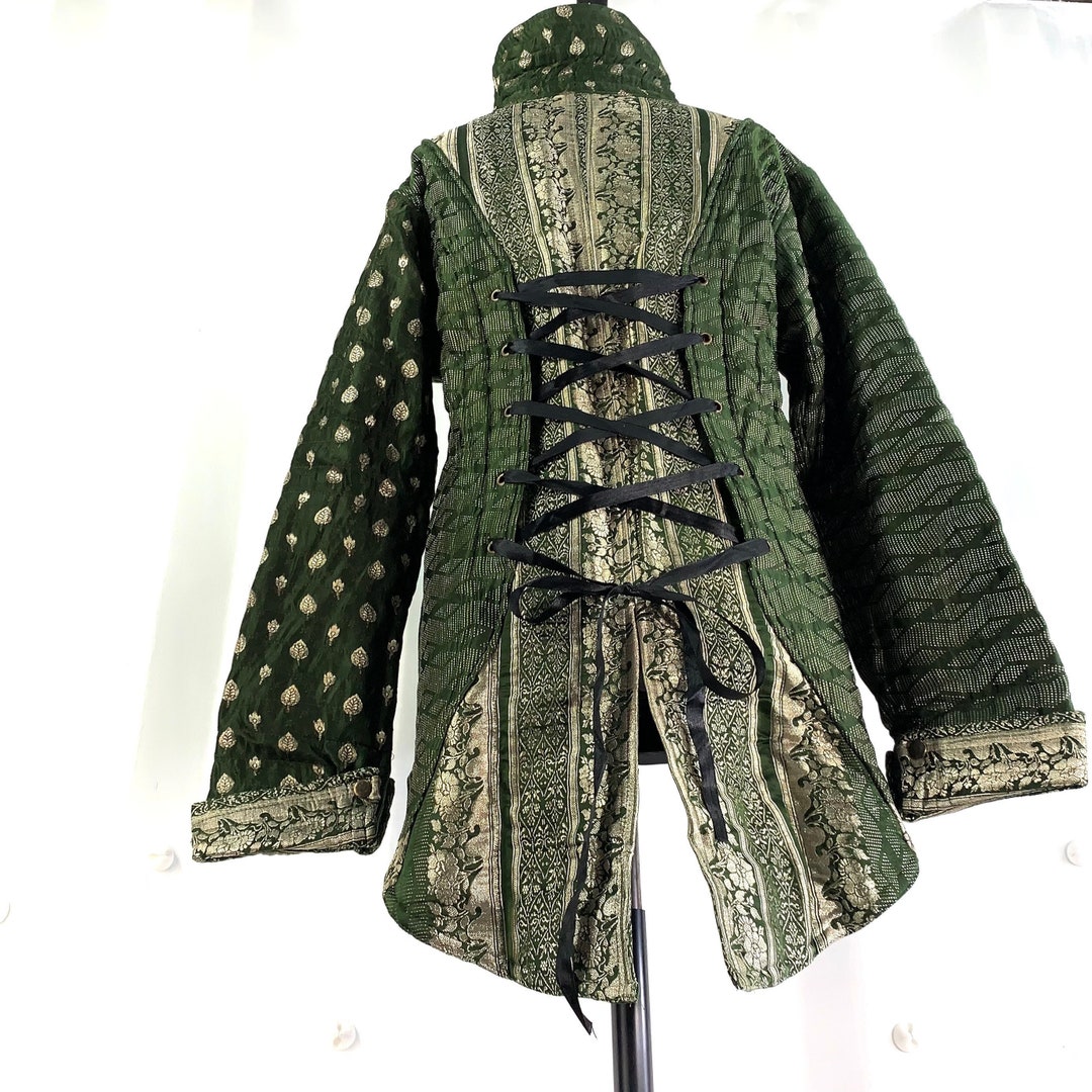 FRAC de brocado de seda Steampunk verde UK-XL. Abrigo pirata unisex y ...
