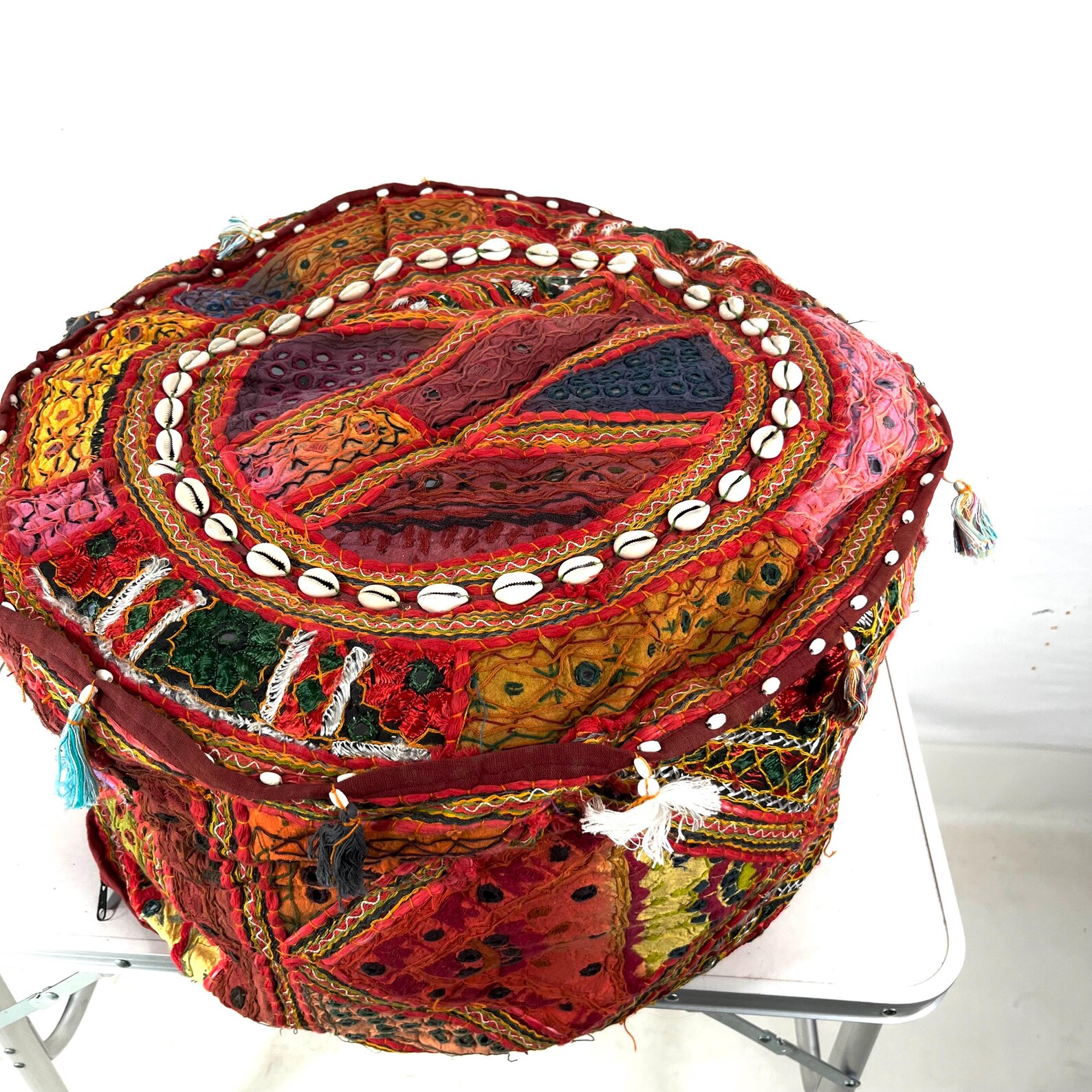 Handmade Vintage Fabric Pouffe Cover 60 X 35cm Embroidered Indian ...