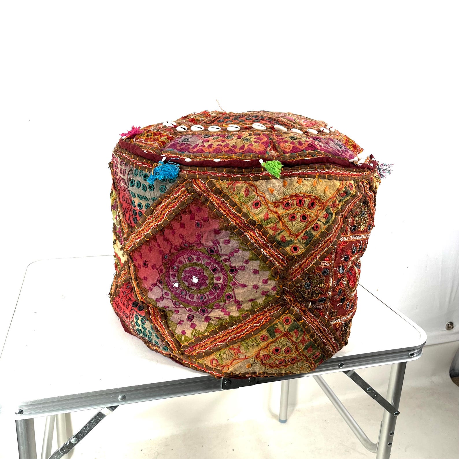 Handmade Indian Embroidered Pouffe Cover, Bohemian Floor Cushion Cover ...