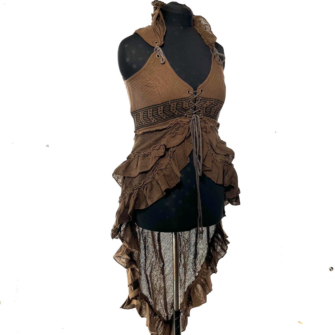 Bardot Boho Corset Dress in Beige Brown. - Etsy