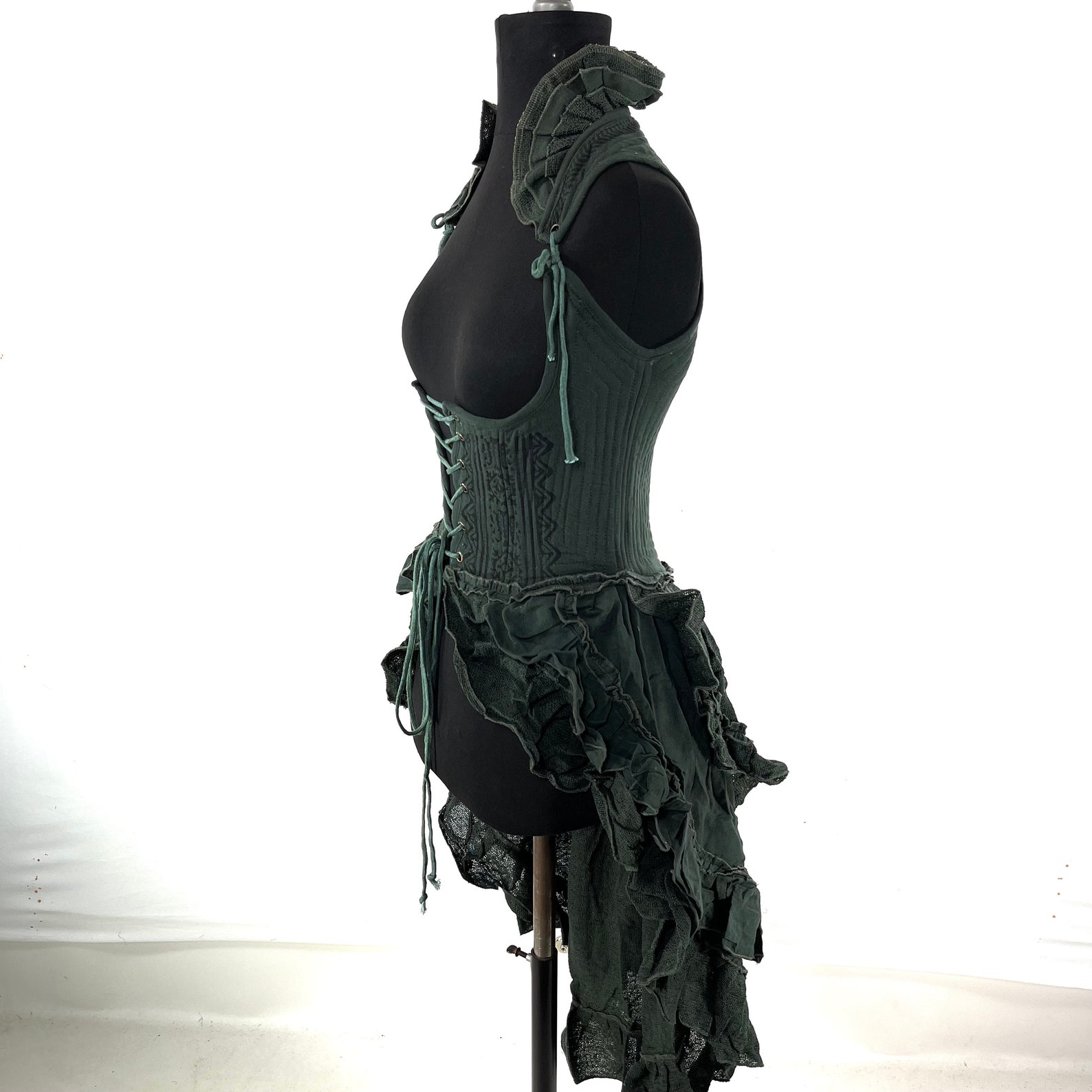 Elisa Cotton Boho Corset Dress in Dark Green. - Etsy