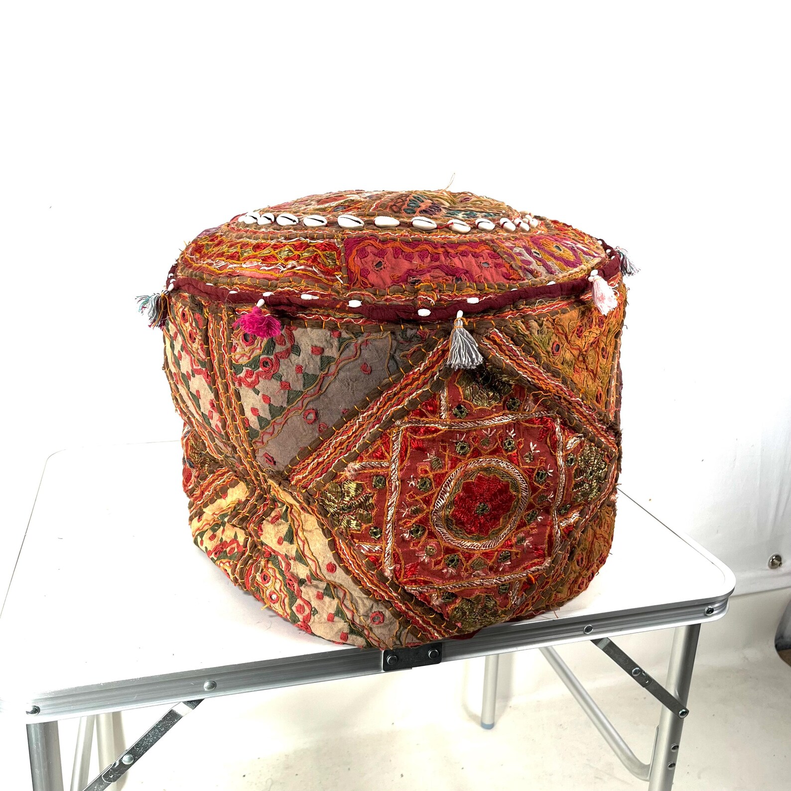 Embroidered Pouffe Cover, Large Size; Handmade Traditional Indian ...
