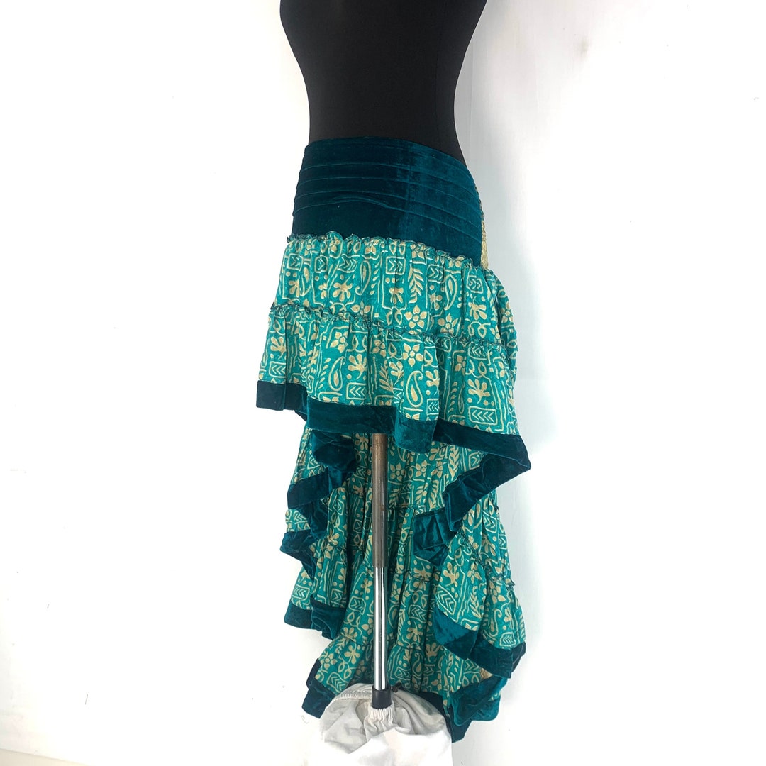 Layla Bohemian Hi Low Velvet Edged Skirt a Steampunk Silky Asymmetric ...