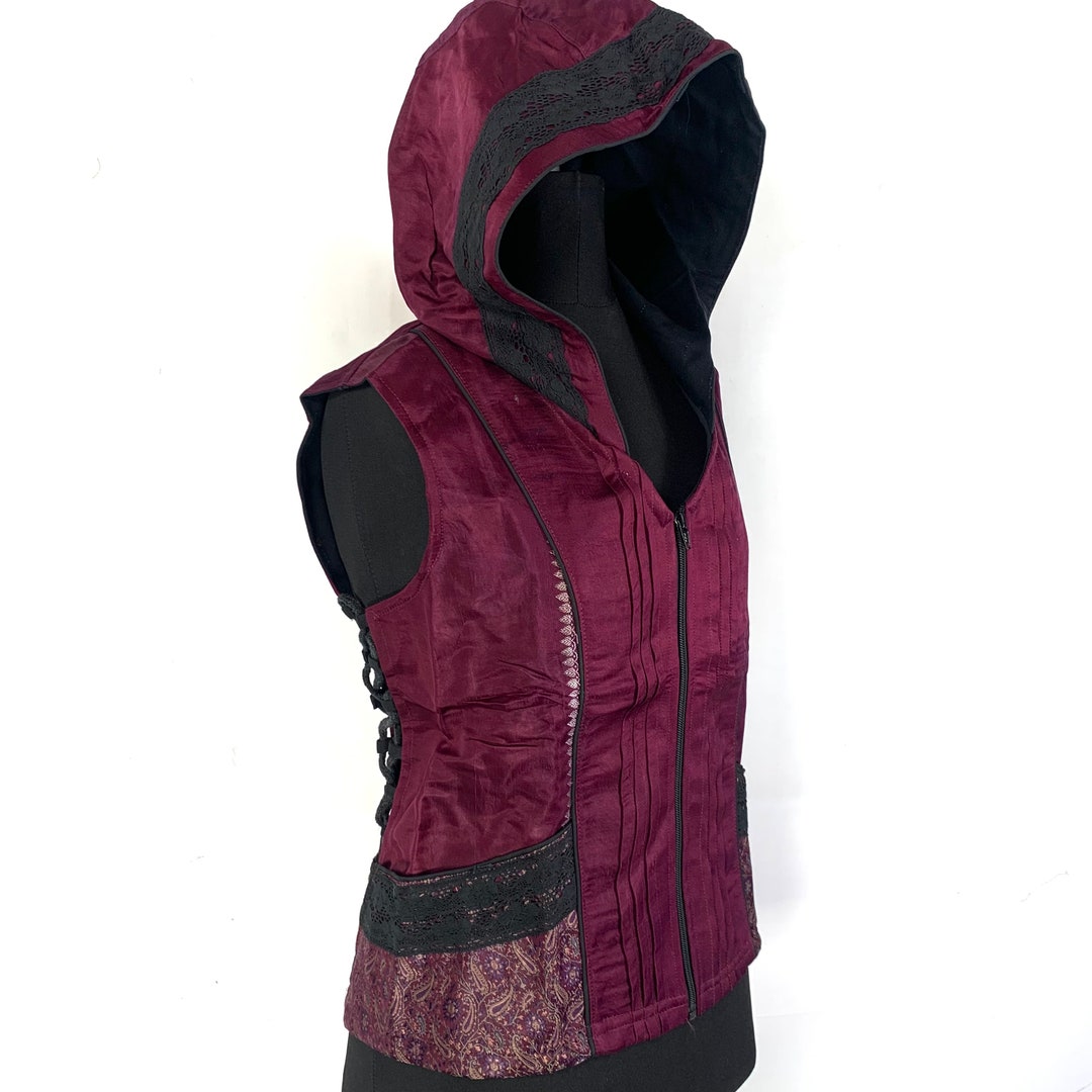 M/L. Pixie Hooded Jacket in Silk Brocade. Pagan, Celtic, Gothic, Elven ...