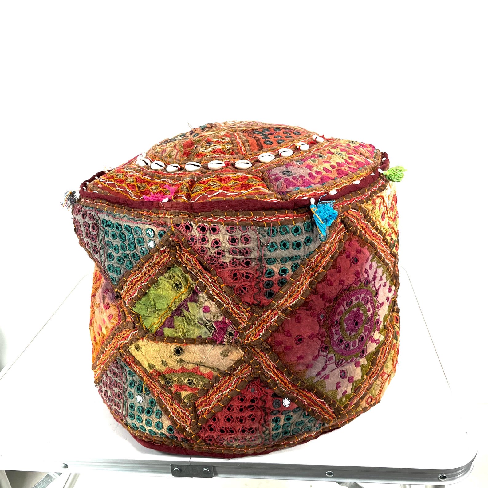 Handmade Indian Embroidered Pouffe Cover, Bohemian Floor Cushion Cover ...
