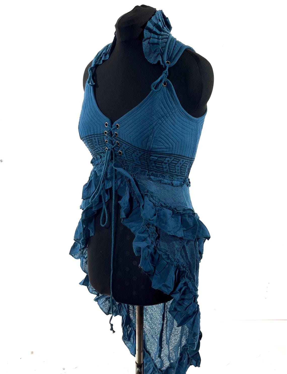 Bardot Boho Corset Dress in Petrol Blue. - Etsy