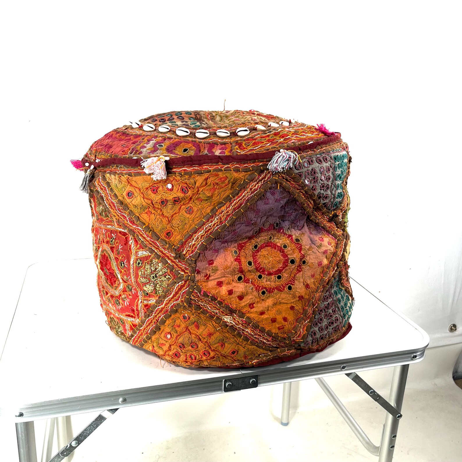 Handmade Indian Embroidered Pouffe Cover, Bohemian Floor Cushion Cover ...