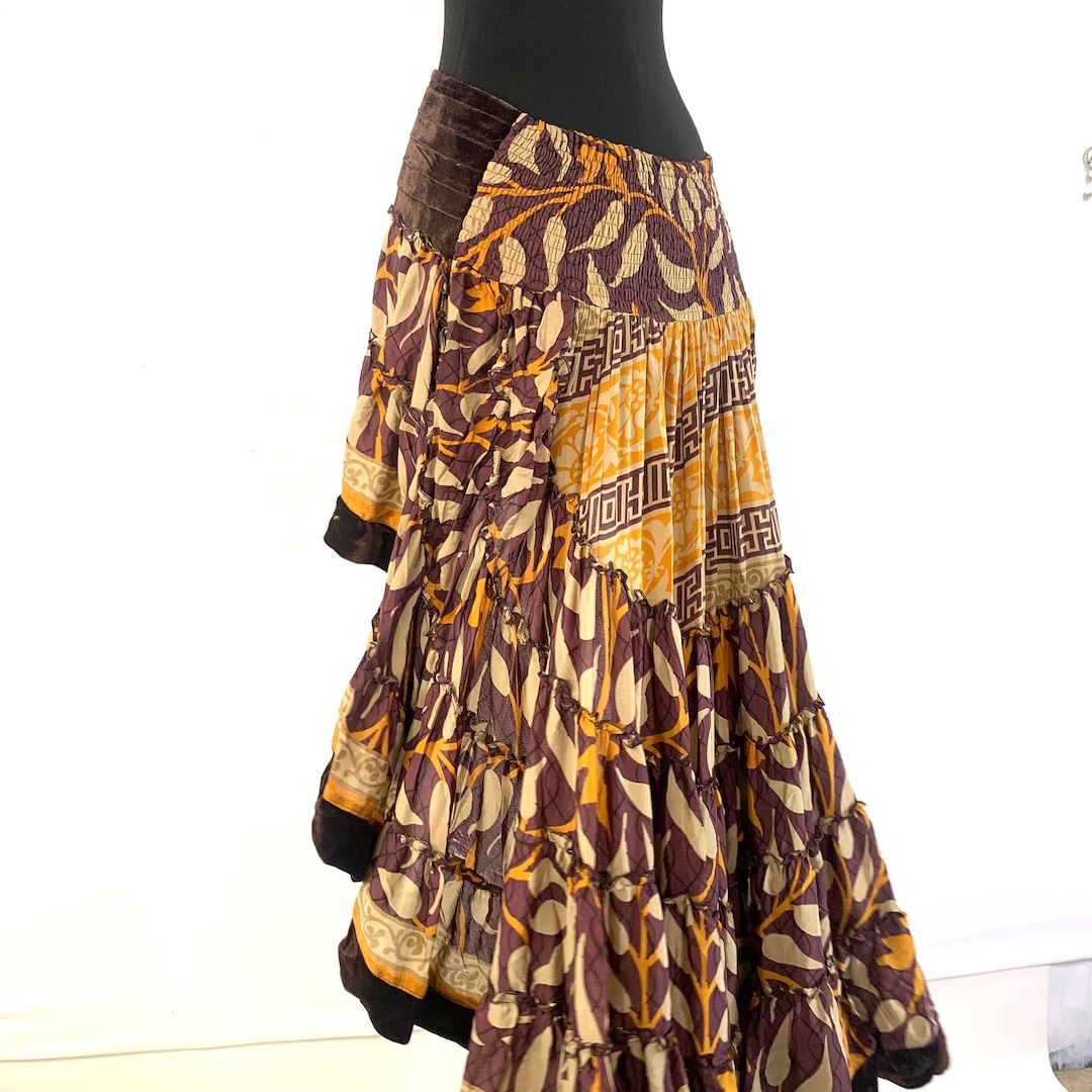 Layla Bohemian Hi Low Velvet Edged Silk Skirt. One Size. Fits up to 40 ...