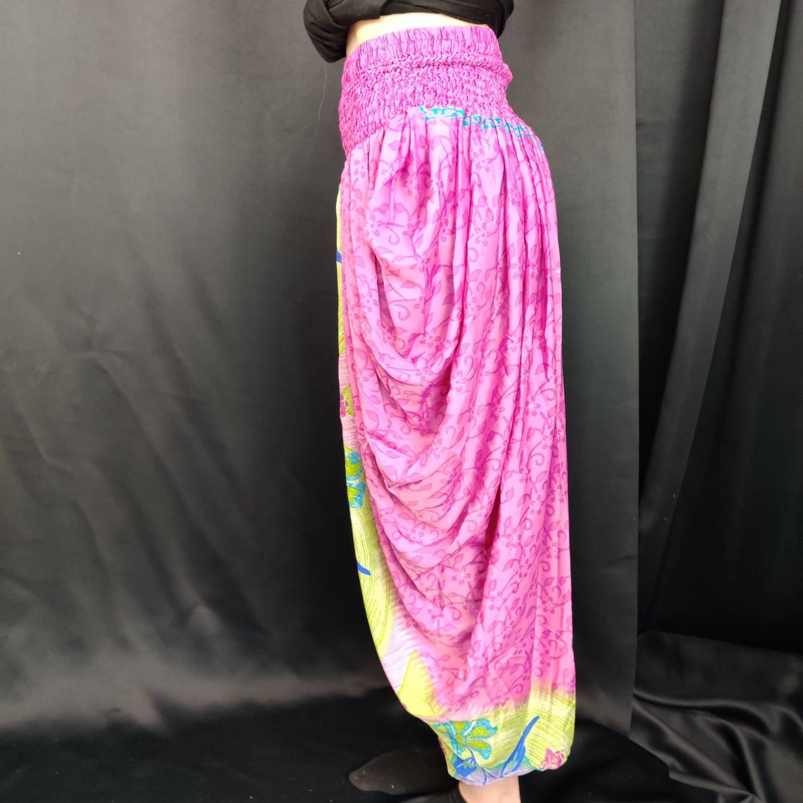 Caroline Waterfall Silk Harem Pants; One Size, Elasticated Waist Comfy ...