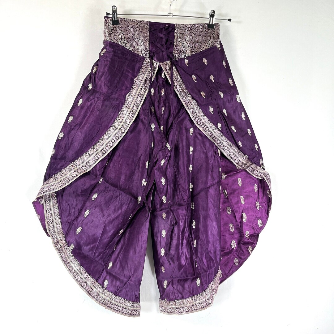 M/L. Tulip Palazzo Pants in Silk Brocade; Split Open Leg Harem Trouser ...