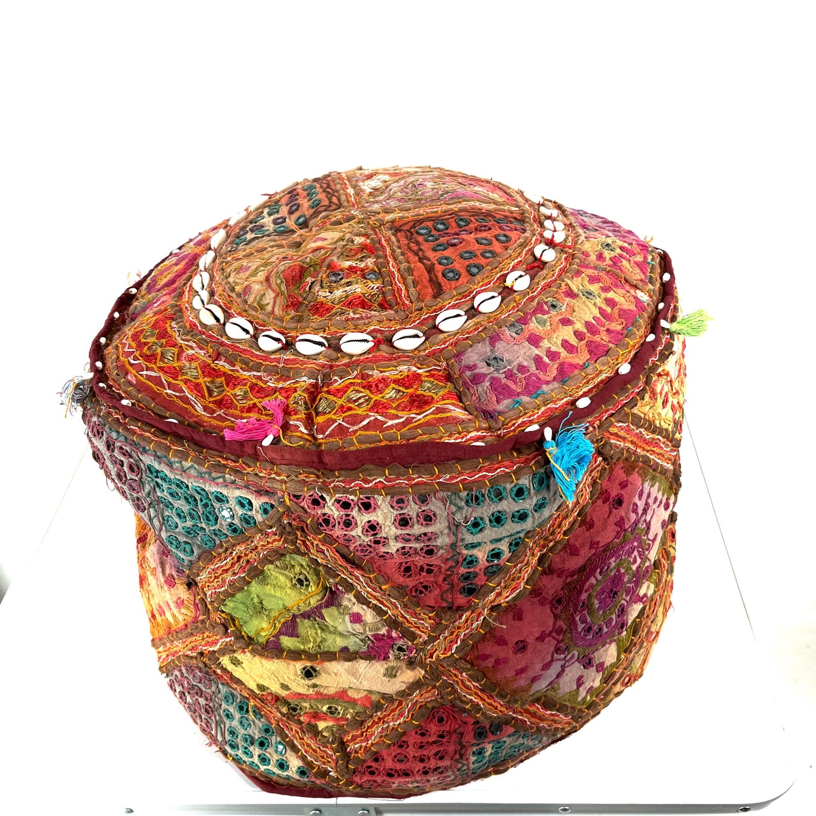 Handmade Indian Embroidered Pouffe Cover, Bohemian Floor Cushion Cover ...