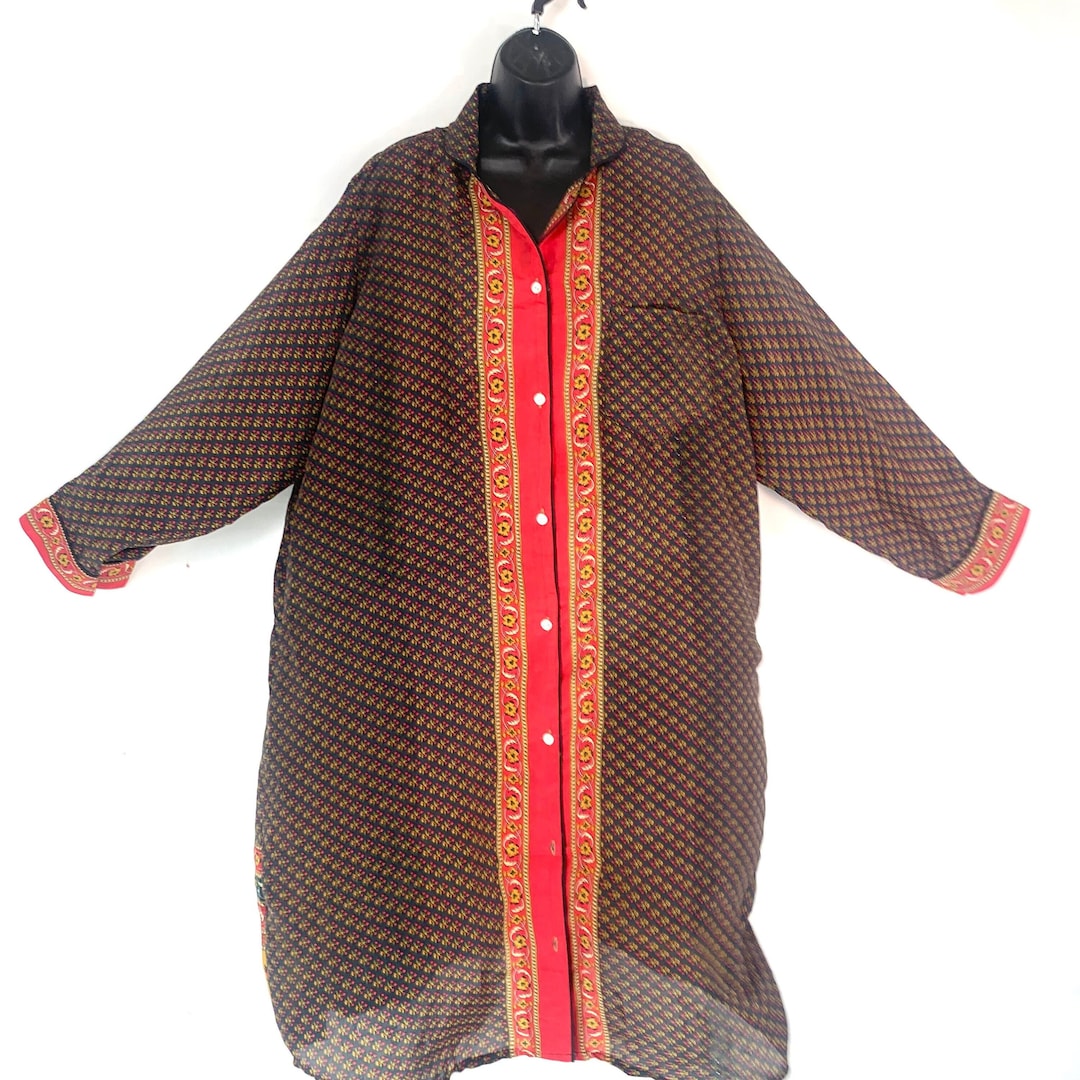 XL. Romilly Silk Shirt Dress, Long Sleeve With Pocket and Buttons at Front. Soft Sari, Loose ...