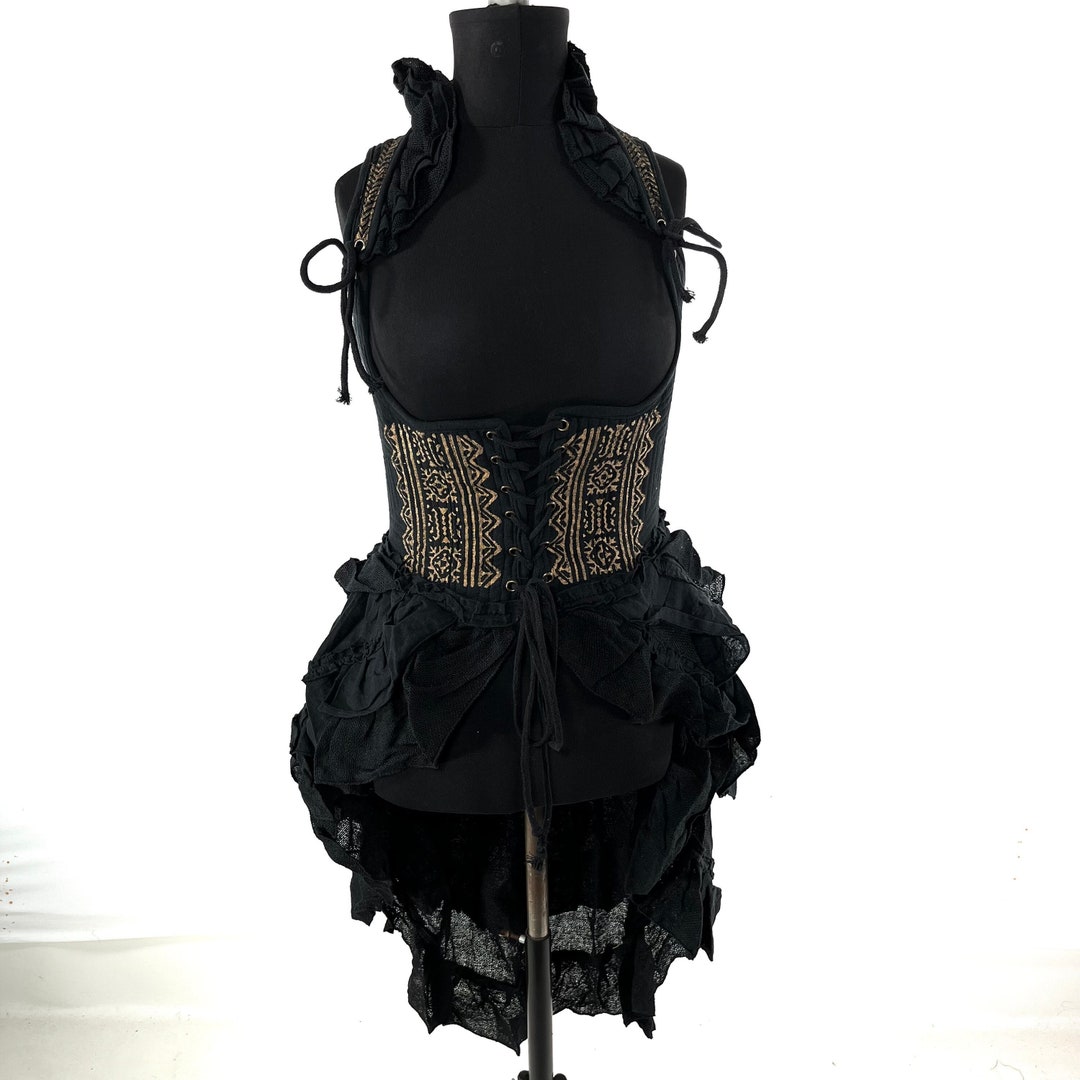Elisa Cotton Boho Corset Dress in Black. - Etsy