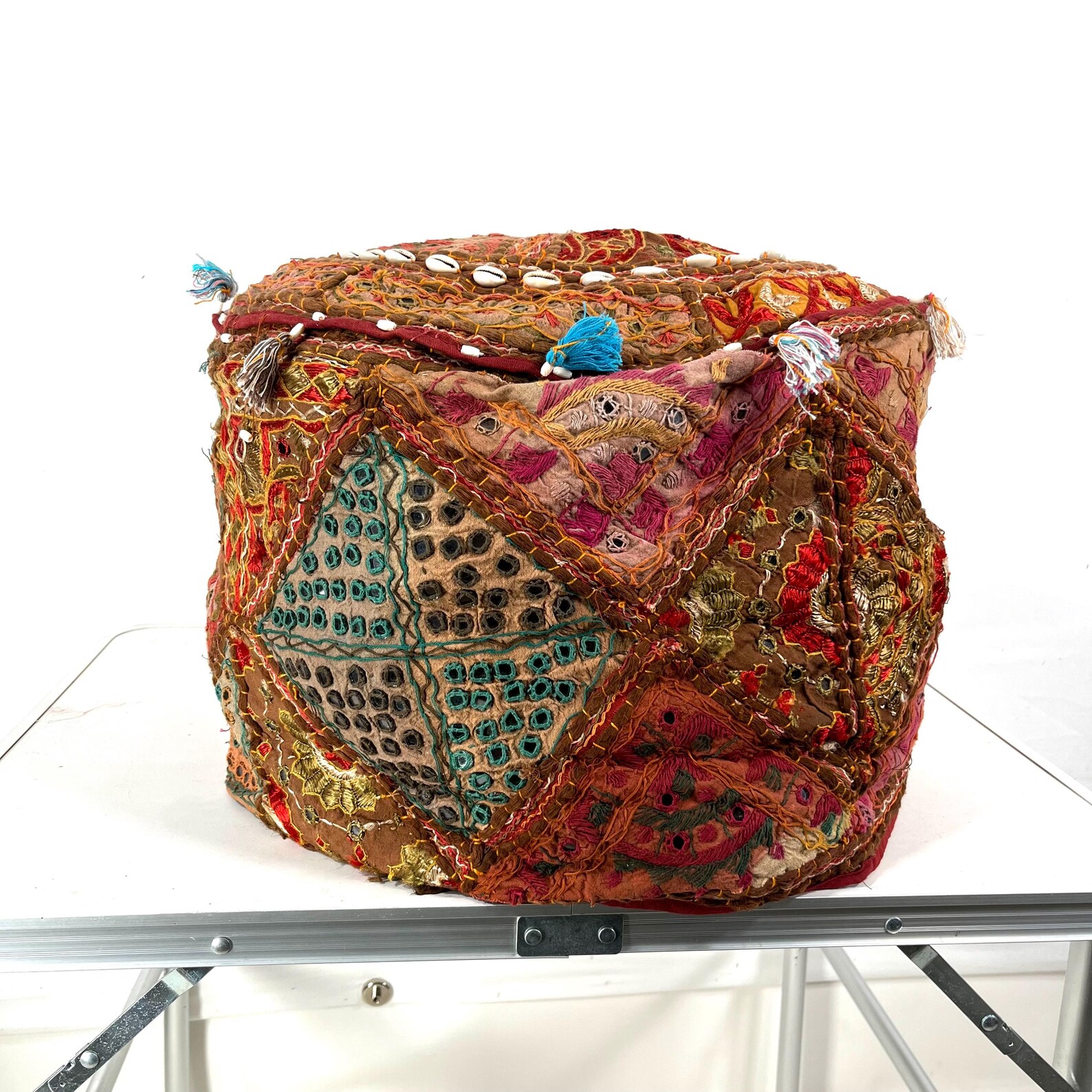 Embroidered Pouffe Cover, Large Size; Handmade Traditional Indian ...