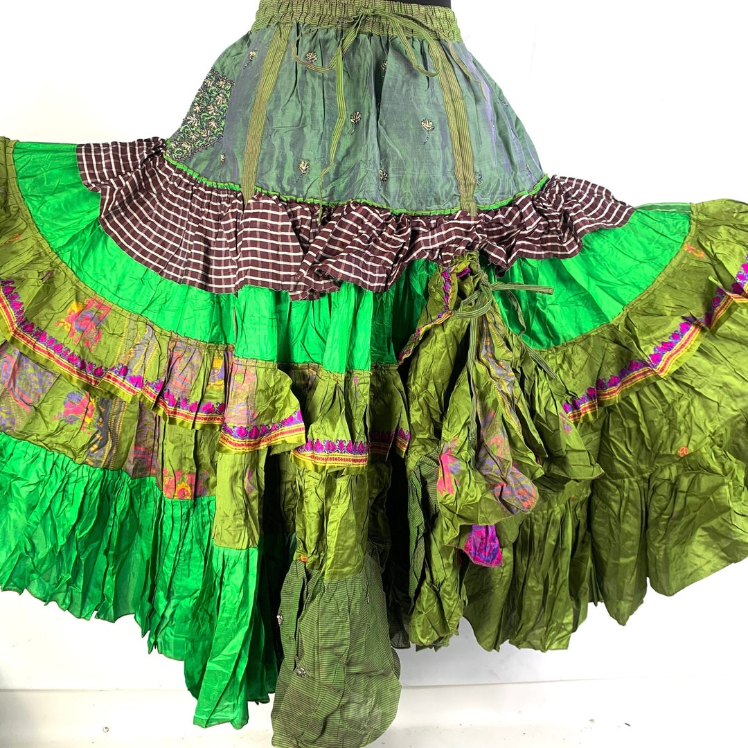 Yasmin 25 Yard Gypsy Silk Skirt One Size Boho Skirt Flamenco Green ...