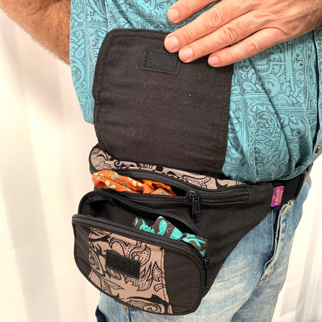Steampunk Cotton Hip-bag. Fanny Pack. Bum Bag. Black & Silver 4 Zipped ...