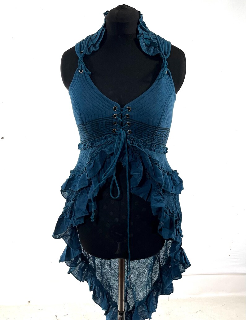 Bardot Boho Corset Dress in Petrol Blue. - Etsy