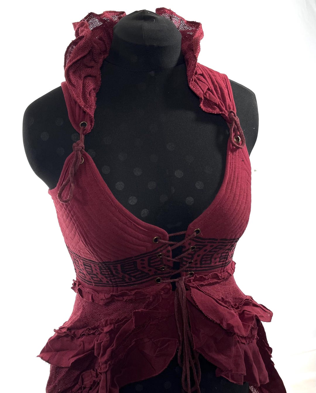 Bardot Boho Corset Dress in Maroon Red. - Etsy