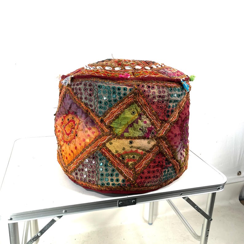 Handmade Indian Embroidered Pouffe Cover, Bohemian Floor Cushion Cover ...
