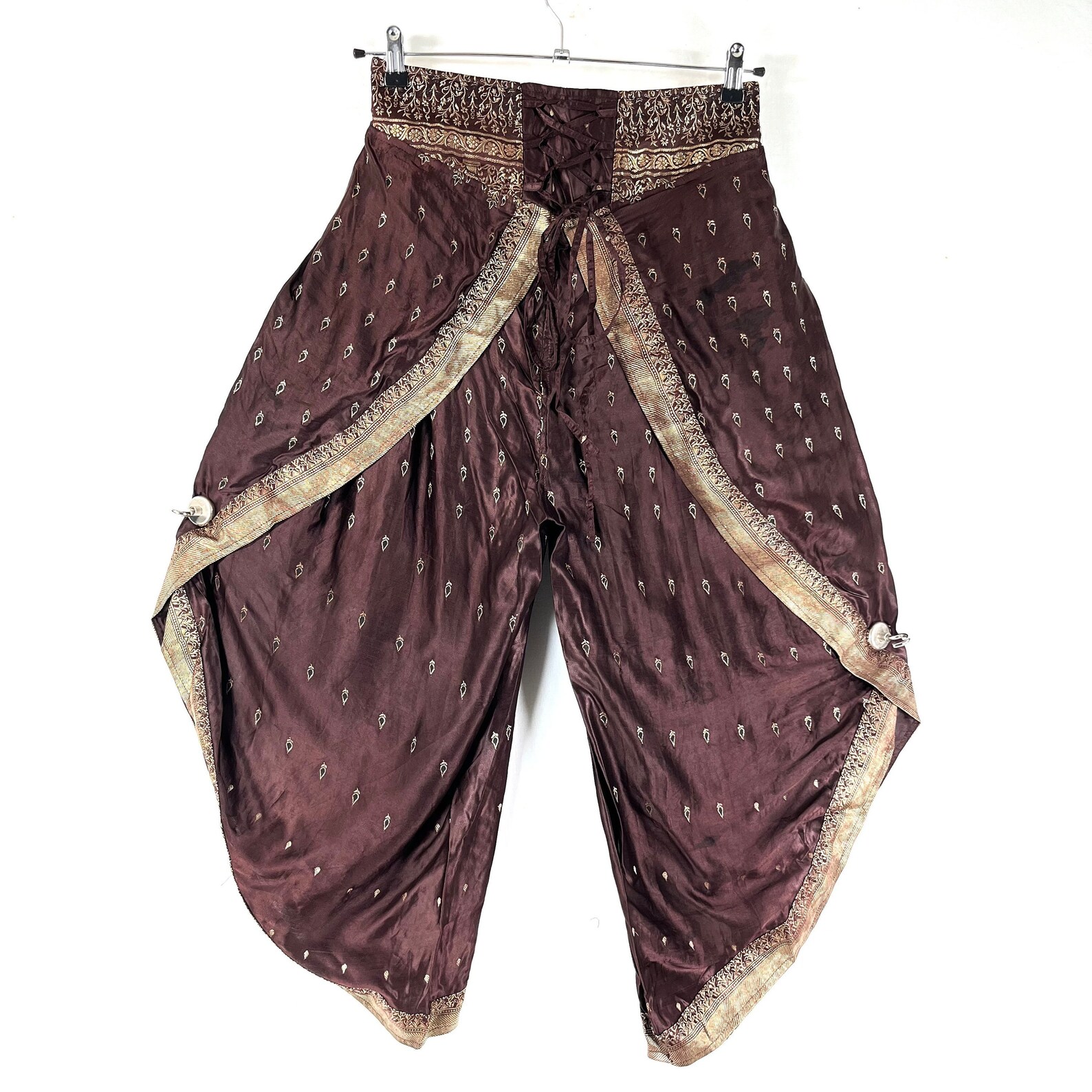 M/L Tulip Palazzo Pants in Silk Brocade; Split Open Leg Harem Trouser ...