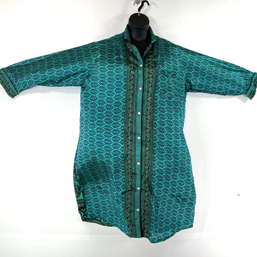 XL. Romilly Silk Shirt Dress, Long Sleeve With Pocket and Buttons at Front. Sari Soft, Loose ...
