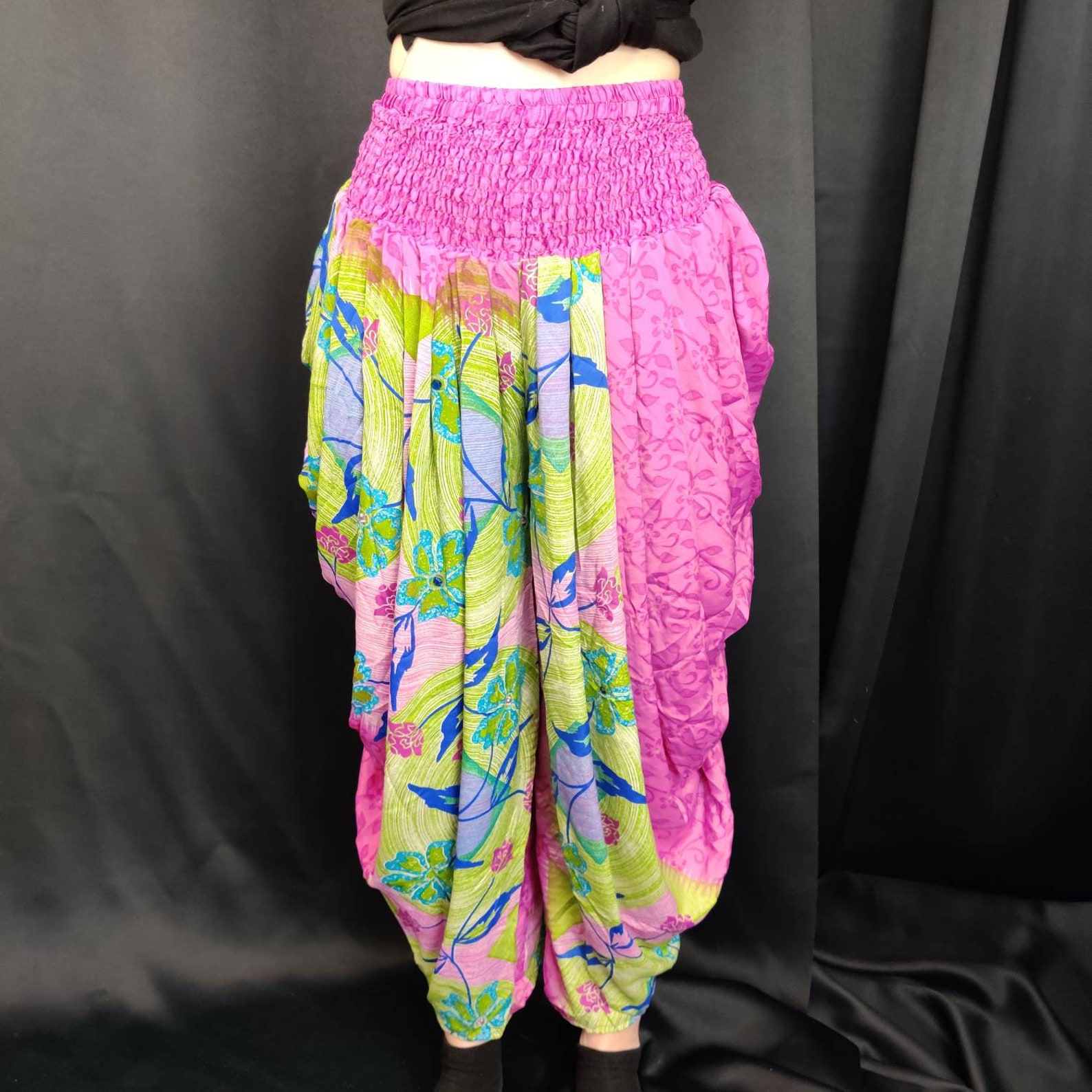 Caroline Waterfall Silk Harem Pants; One Size, Elasticated Waist Comfy ...