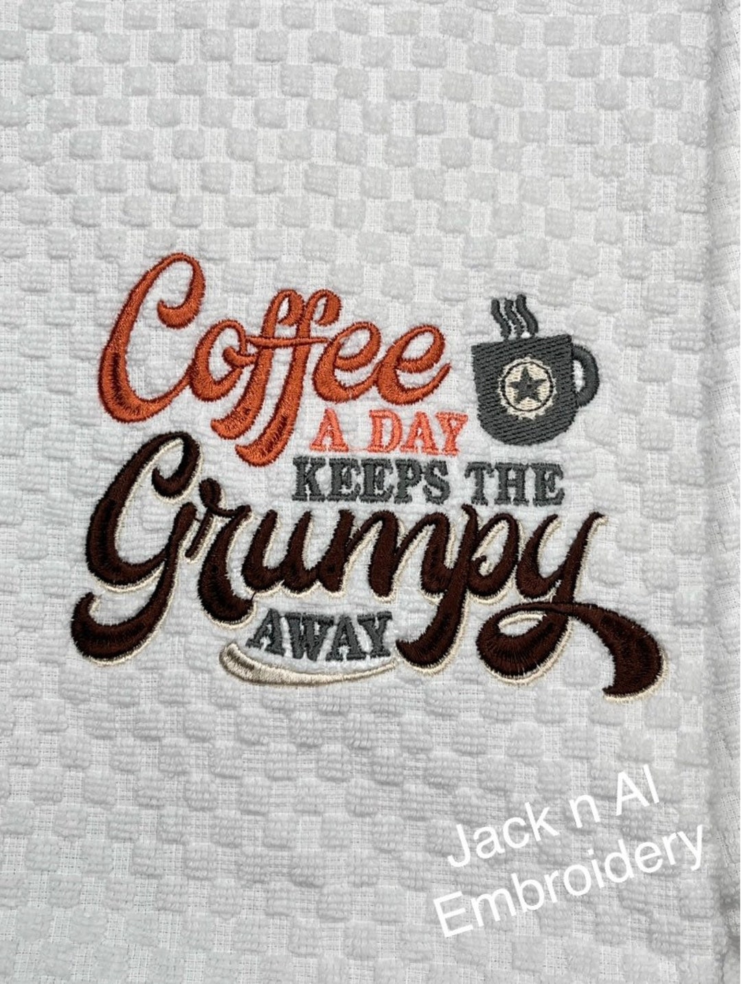 Coffee a Day Keeps the Grumpy Away, Kitchen Decor, Embroidered Kitchen ...