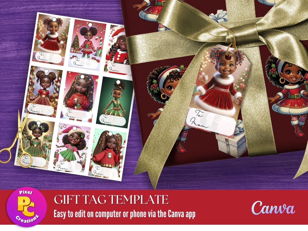 African American Illustration Gift Tags | Canva Template | Digital ...