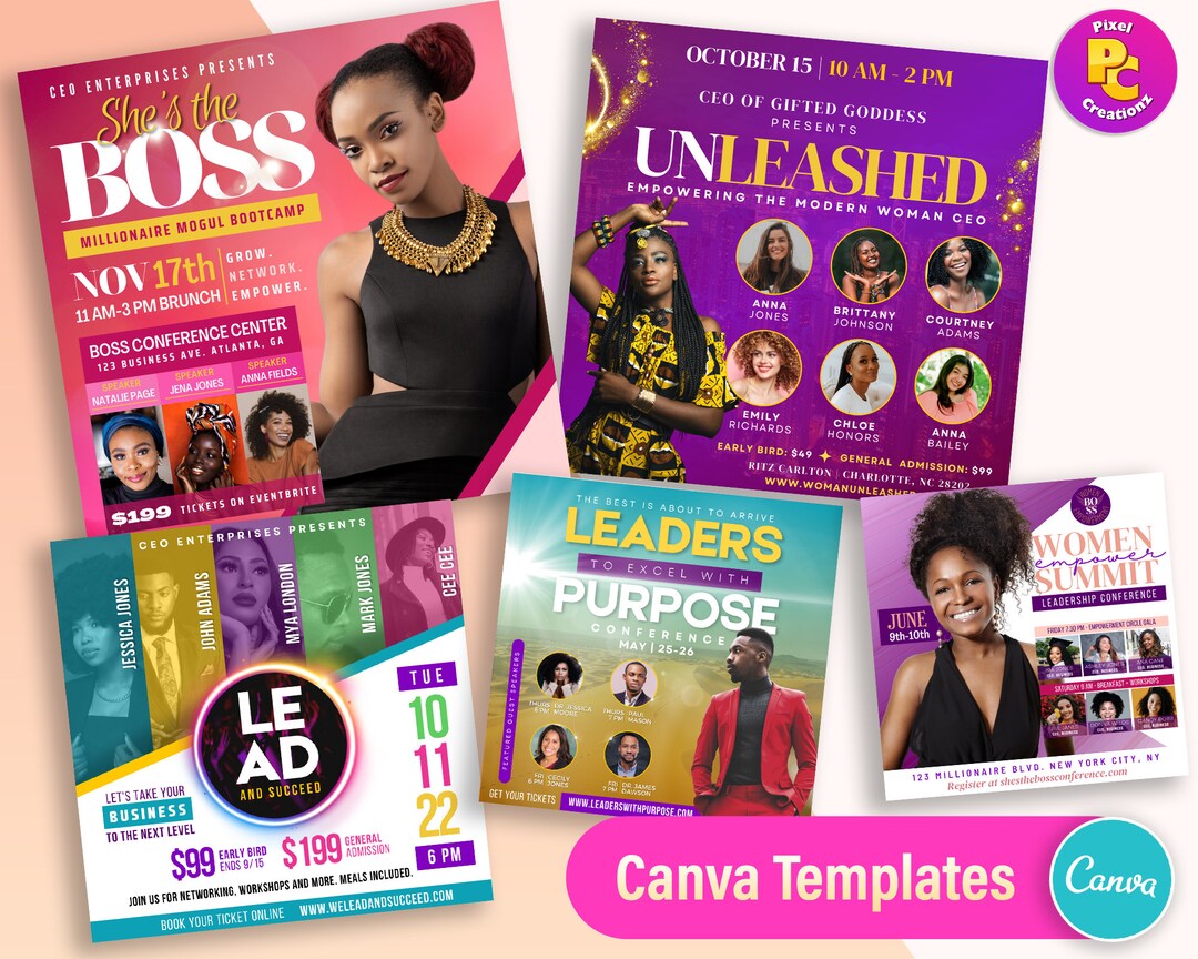 5 Conference Event Themed Business Flyers | Canva Templates | Bundle ...