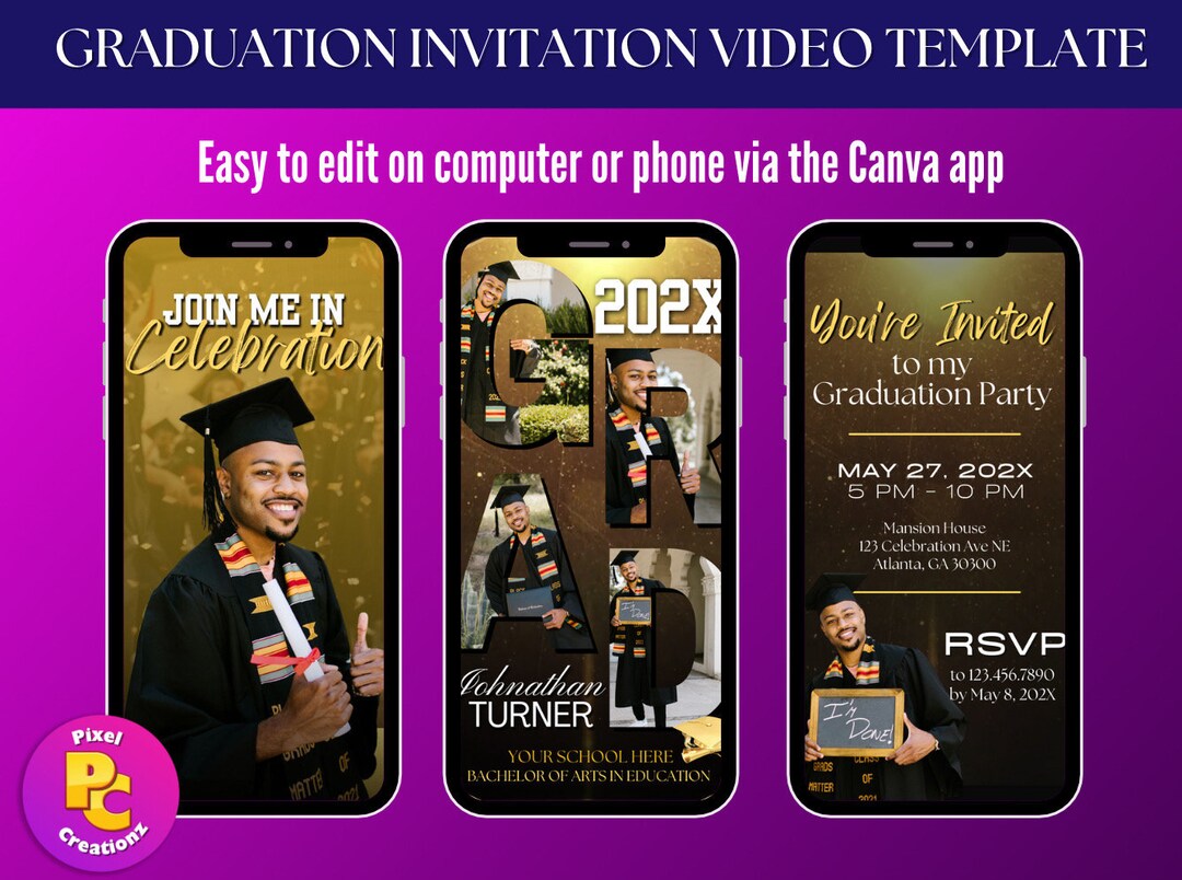 Graduation Invitation Video Template 02 Canva Size 1080x1920 Pixels ...