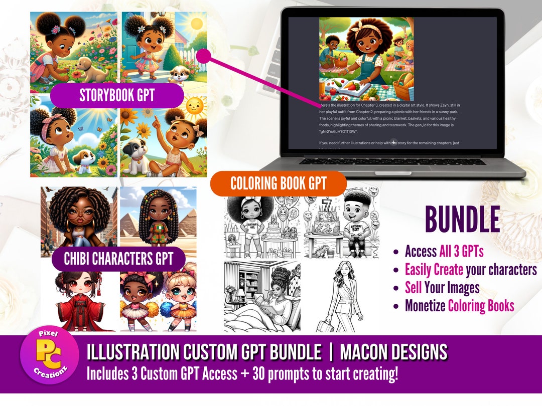Custom Illustration Bundle: Storybook, Chibi, Coloring Book (PDF Guides ...