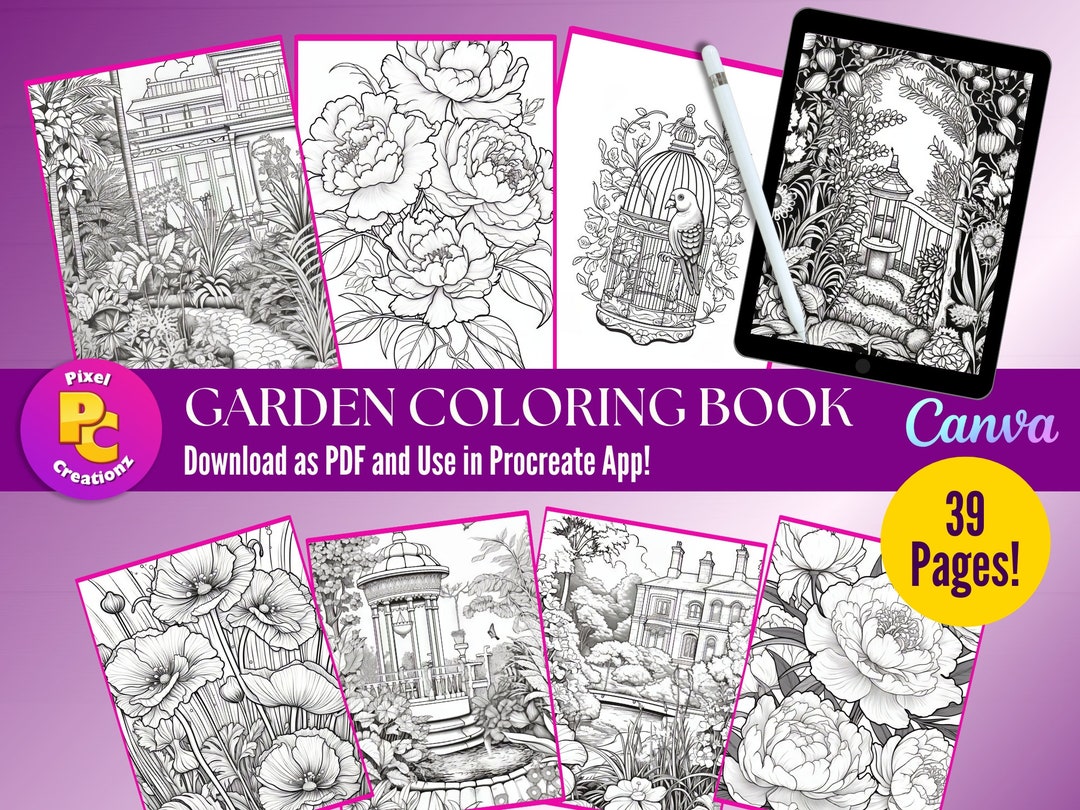 Garden Digital Coloring Pages | Instant Access | Canva Download | Relax ...