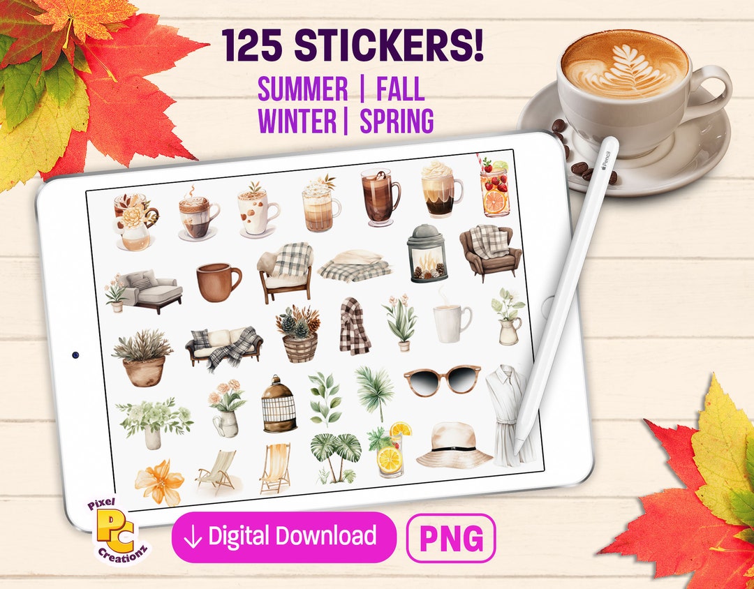 125 All Season Digital Stickers Digital Planner Stickers Pre-cropped ...