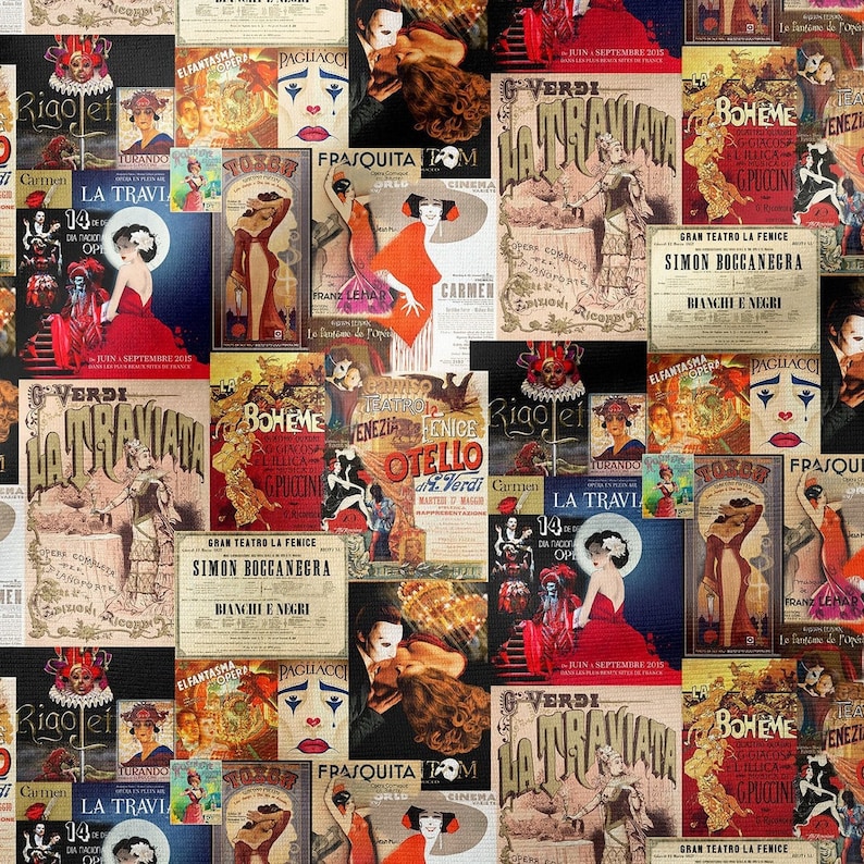 Retro Opera Posters Fabric by the Meter,opera,music, Home Decor ...