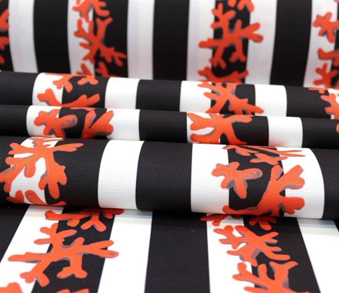 Coral Bunch on Striped Fabric by the Meter,marine,nautical Fabric Decor ...