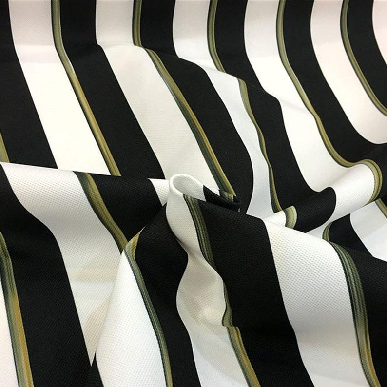 Black White Awning Stripe Polyester Fabric by Yard, Gold Detail ...