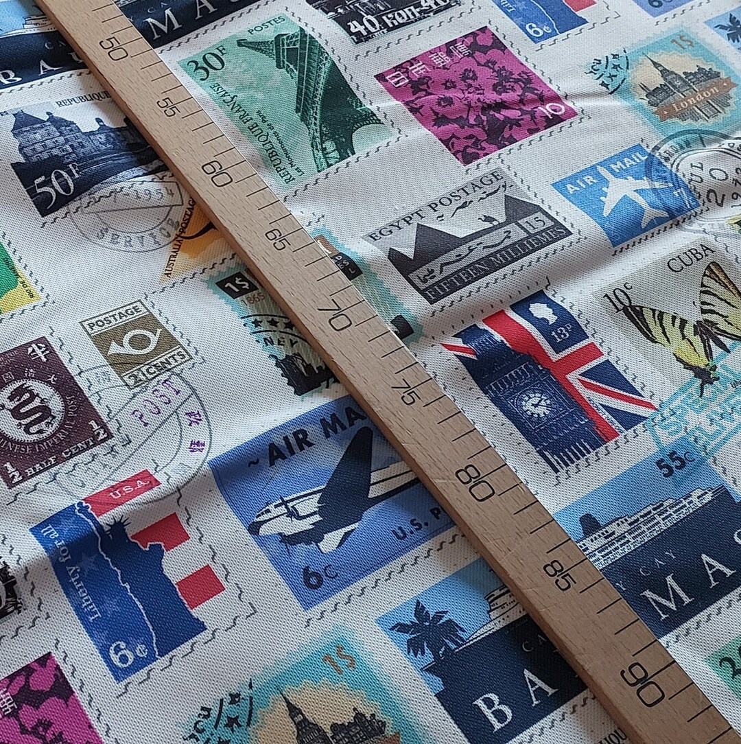 World Stamps Fabric by the Meter,pop Art Fabric Decor Furniture Chair ...