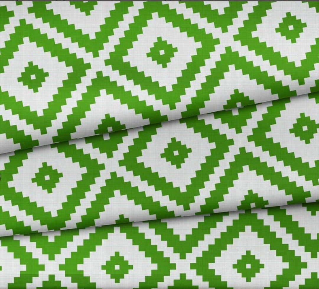 Green Mosaic Diamond Print Fabric by the Meter,geometric Fabric Decor ...