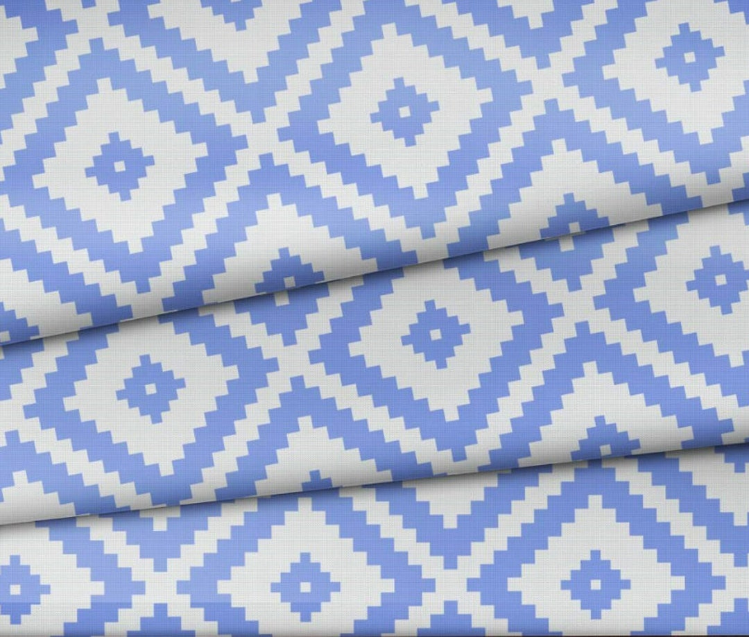 Blue Mosaic Diamond Print Fabric by the Meter,geometric Fabric Decor ...