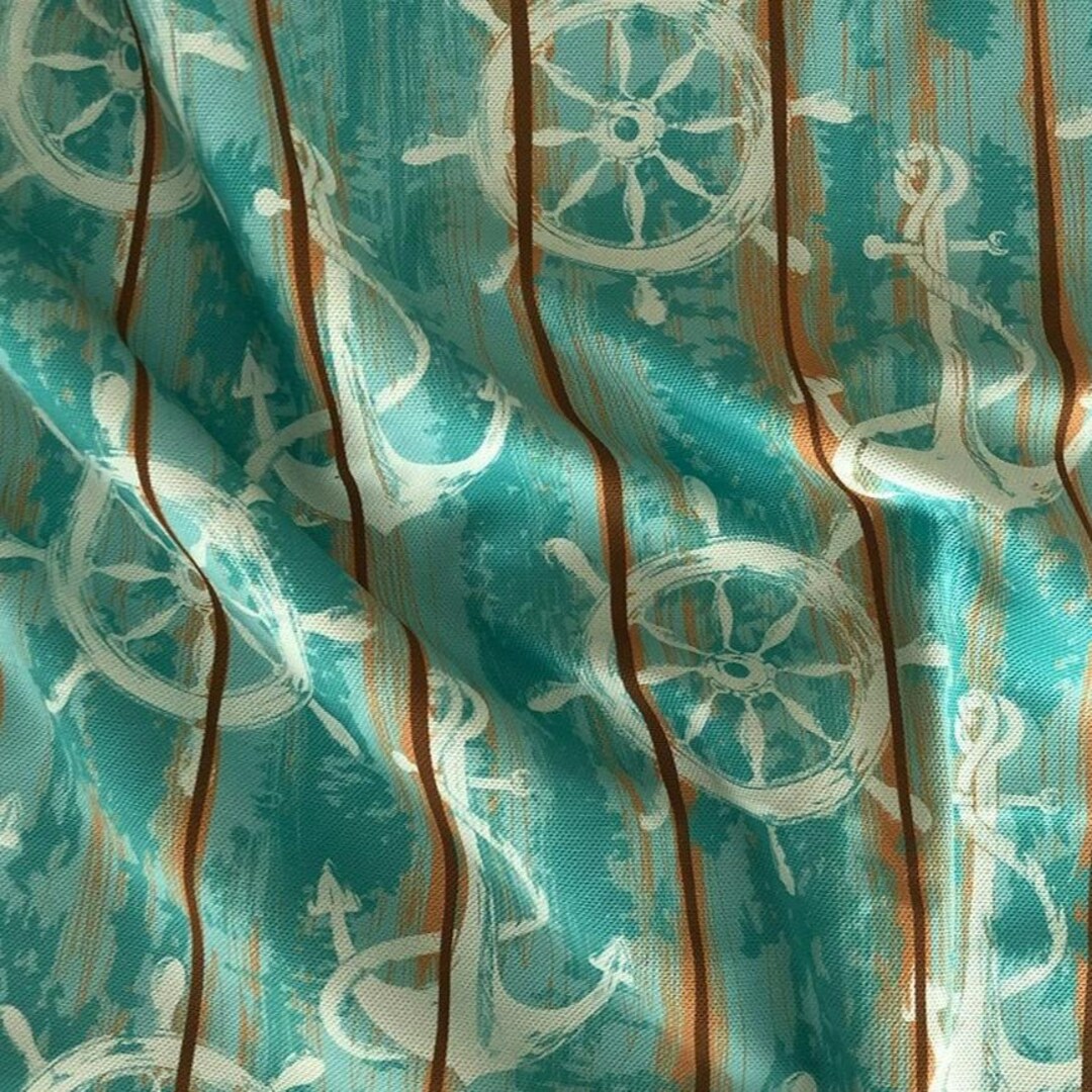 Sailor Wheels on Striped Fabric by the Meter,marine,nautical Fabric ...