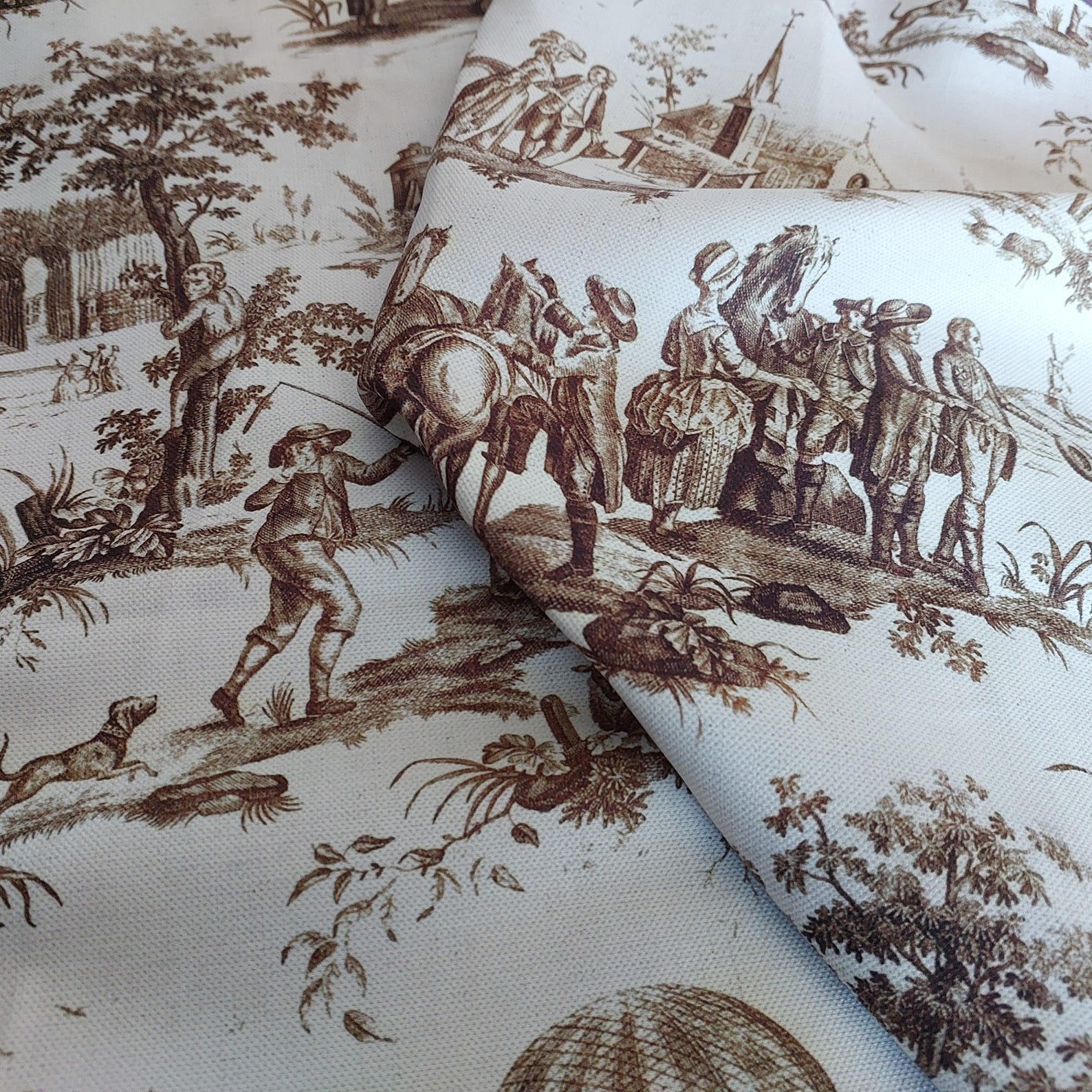 Toile De Jouy Fabric, Brown French Country Fabric by the Meter, Vintage ...
