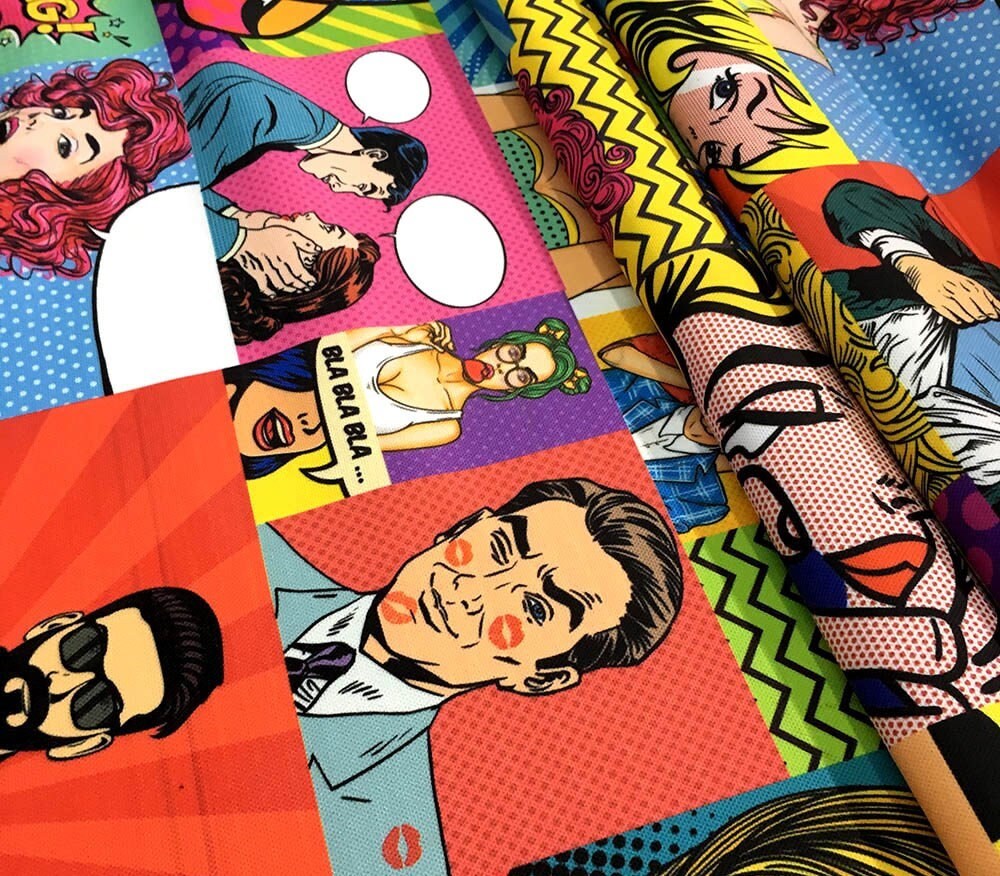 Retro Comics Fabric by the Meter Colorful Pop Art Decor - Etsy