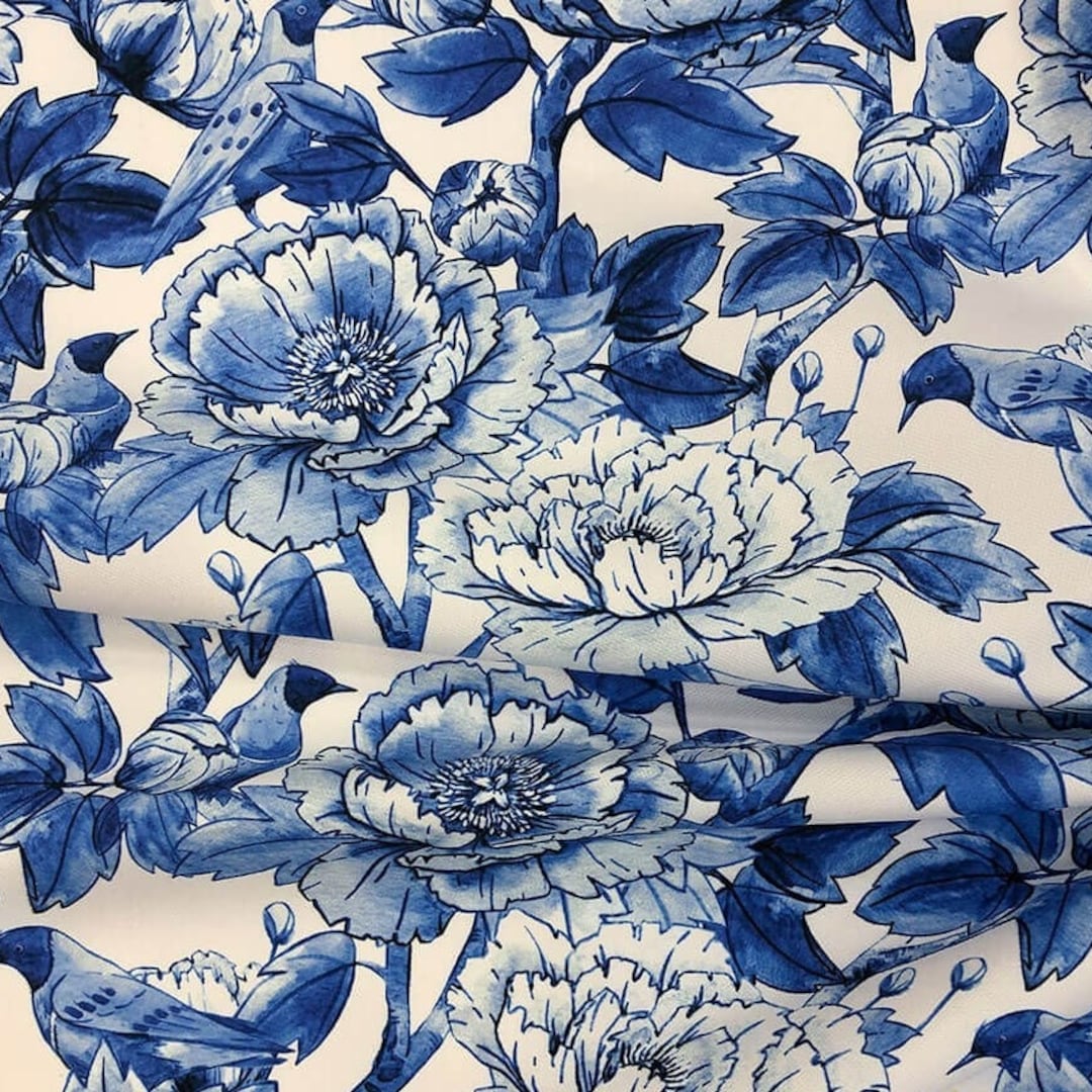 Blue Flower Fabric by the Meter, Floral Fabric Tapestry Decor Furniture ...