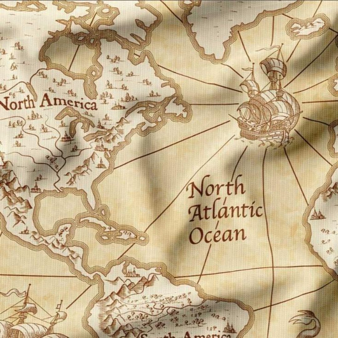 Papyrus World Map Print Fabric by the Meter, World Map Pattern Fabric ...